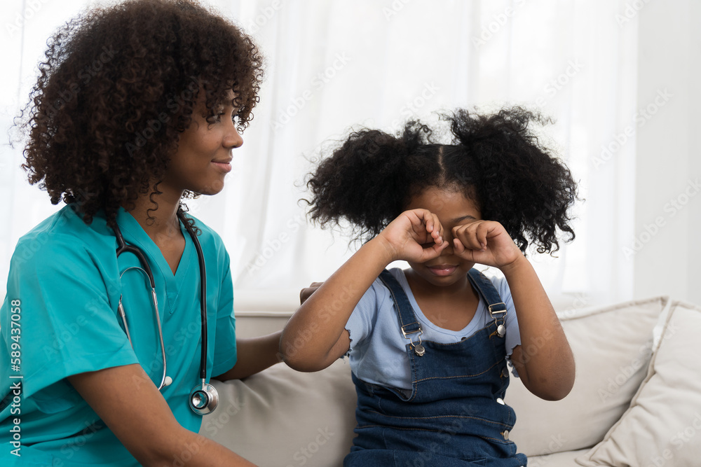 Young female doctor visit kid child girl patient in hospital. Young ...
