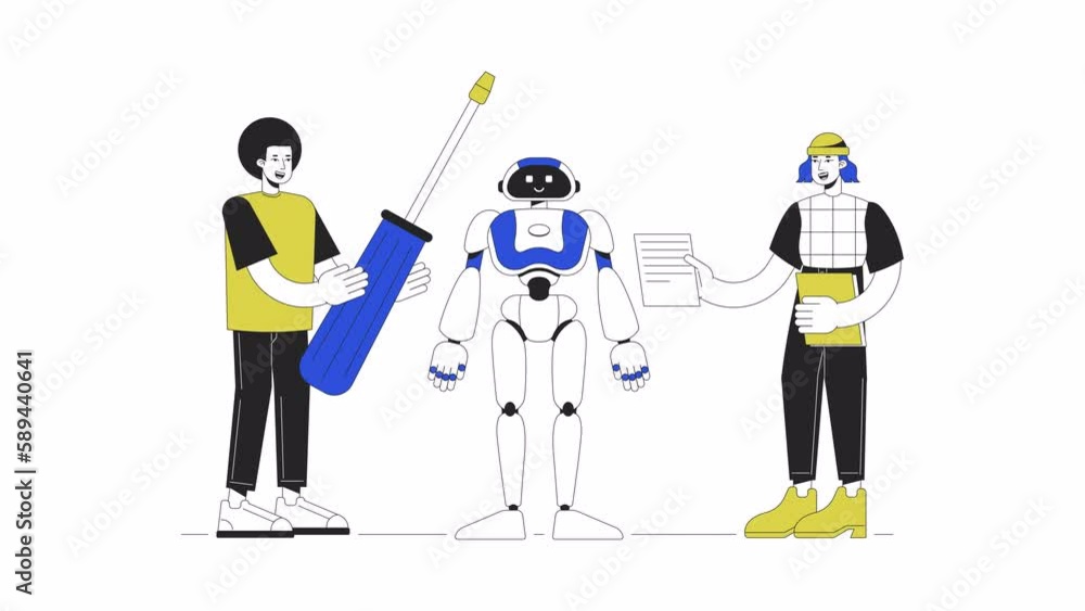 Building humanoid robot animation. Animated robotics engineers 2D ...