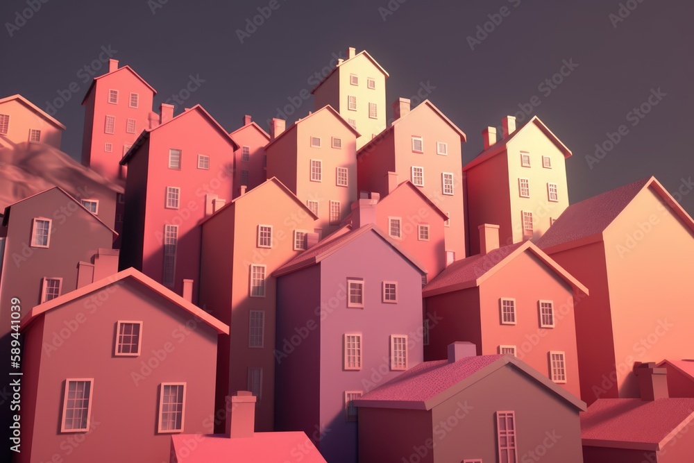 Real estate market expansion visualized, UHD image with vivid orange ...