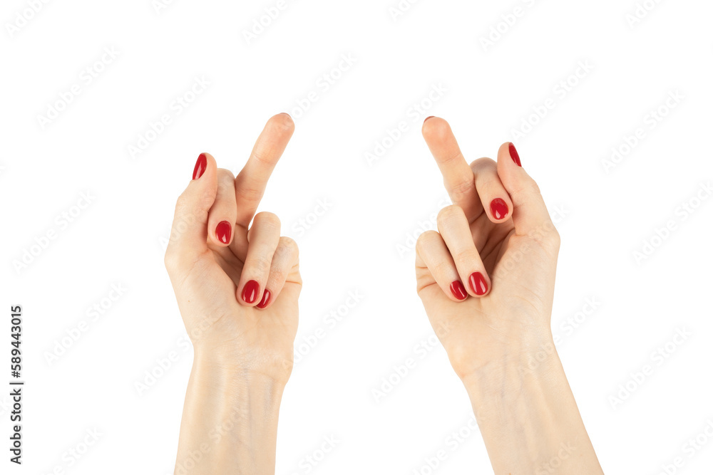 Female hand isolated on white background. Gestures shown by hand ...