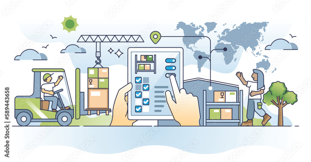Inventory management and digital warehouse control work outline concept ...
