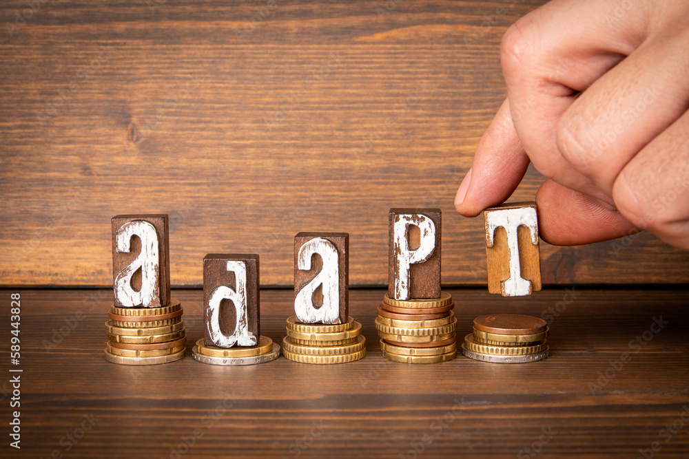 ADAPT. Text from wooden alphabet letters and change Stock Photo | Adobe ...