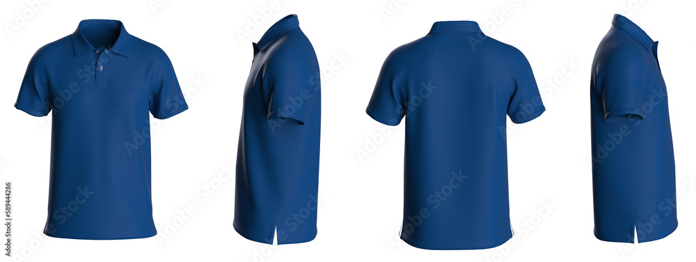 Polo T-shirt template, from four sides, isolated on white background ...