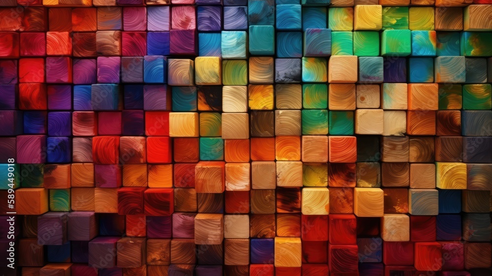 Colorful wooden blocks background in mesmerizing colorscapes, impasto ...