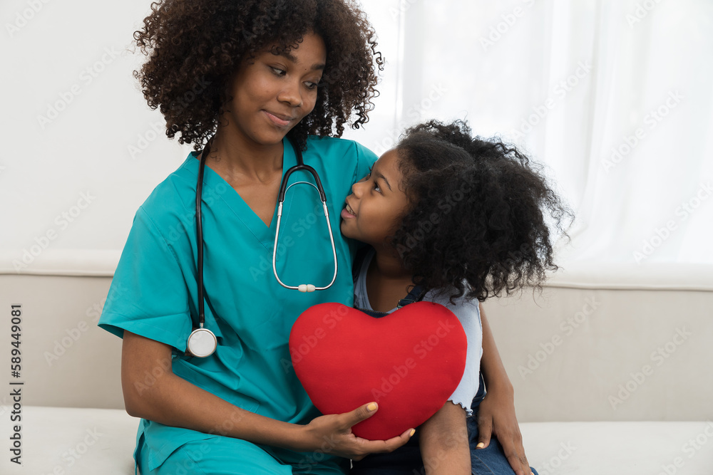 Young female doctor visit kid child girl patient in hospital. Young ...