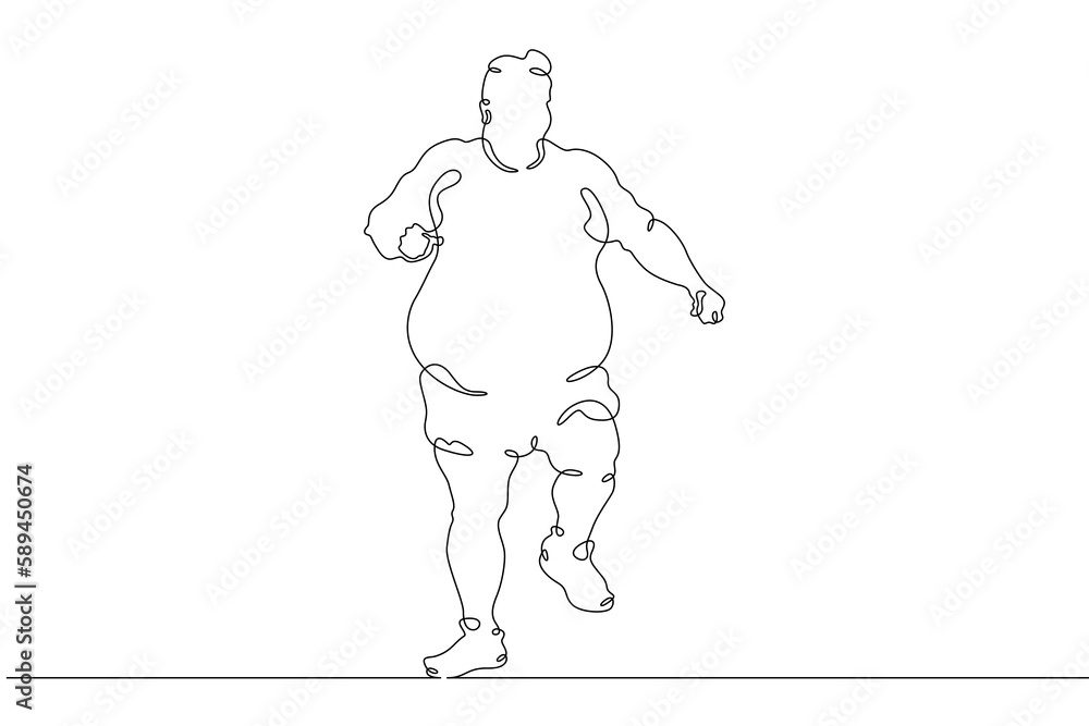 One continuous line. Fat man goes in for sports. Fatty runs on a run ...