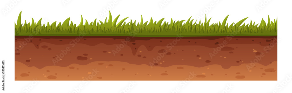 Green grass and ground cross-section, seamless underground level ...