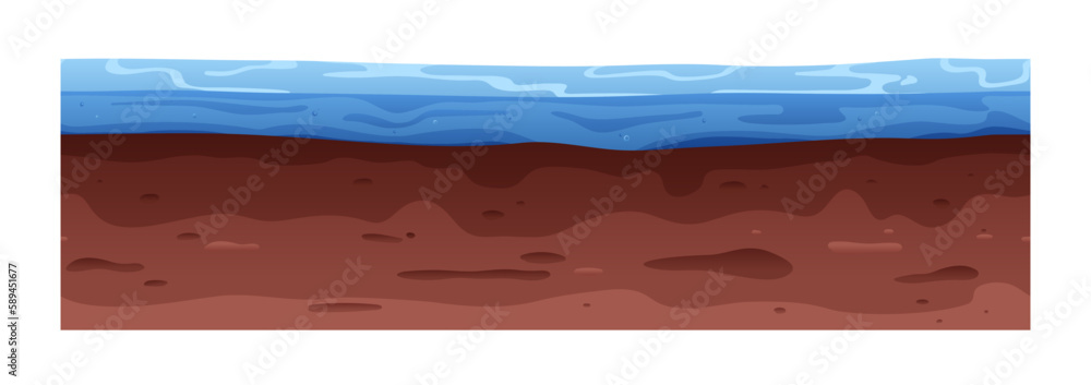 Water and wet ground, moisturized soil layers. Sea and earth, cutaway ...