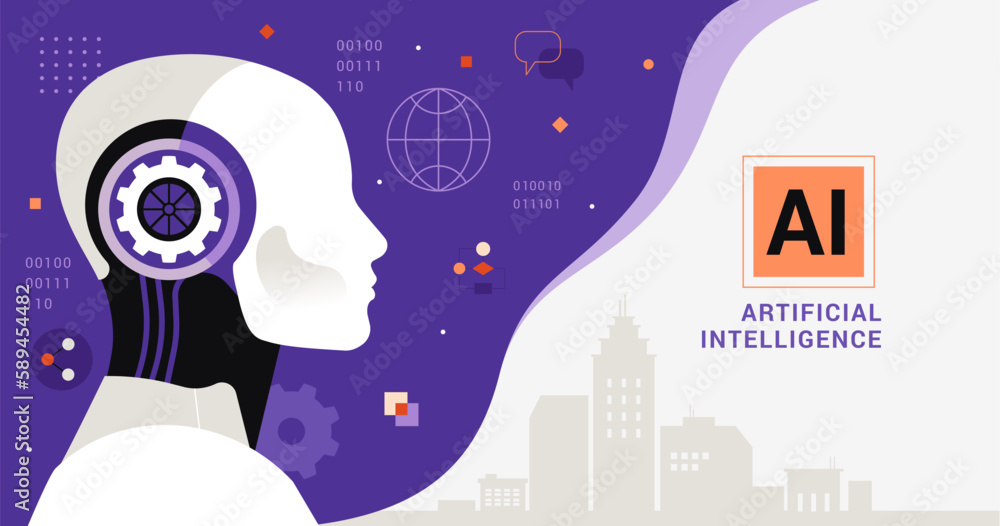 Artificial Intelligence concept. Vector cartoon illustration in a flat ...