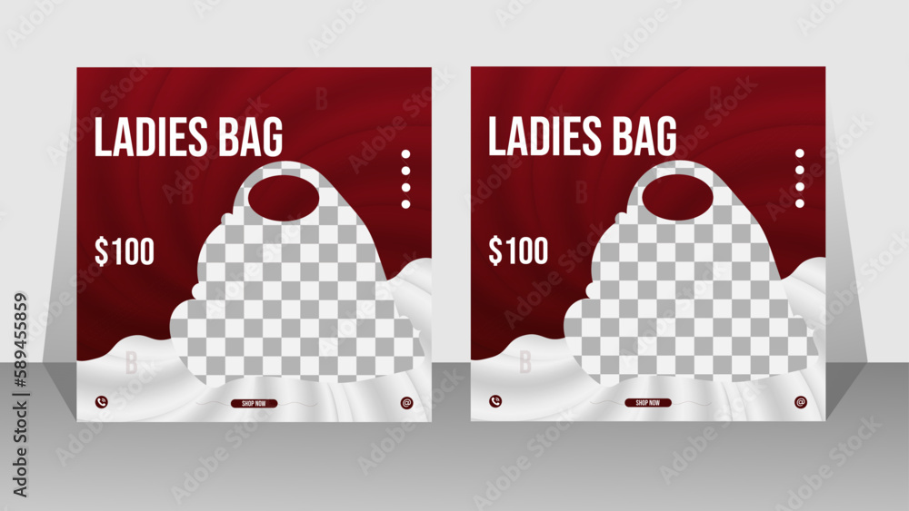 Exclusive ladies bag social media post design template . Red and white ...