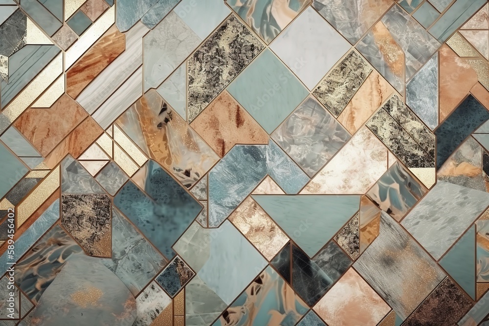 Abstract geometric background with marble mosaic inlay. Mixed wall ...