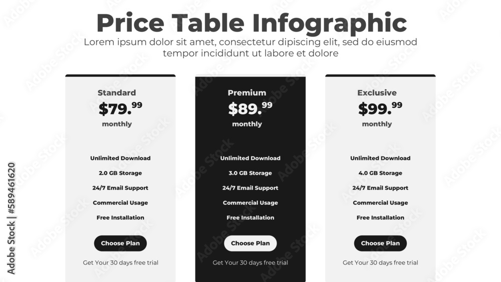Vector comparison pricing table list for comparing price and product ...