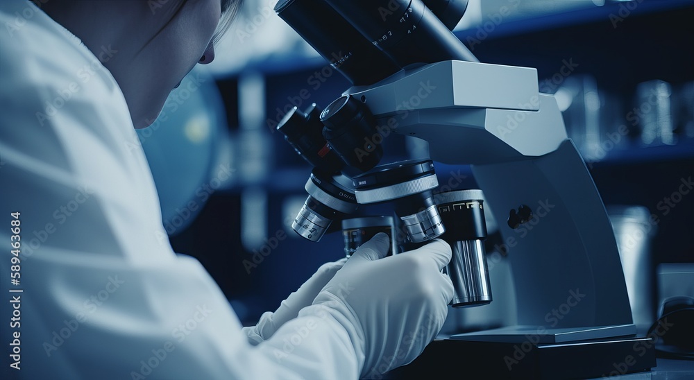 Pioneering Medical Research: Scientist Examining Samples with Electron ...