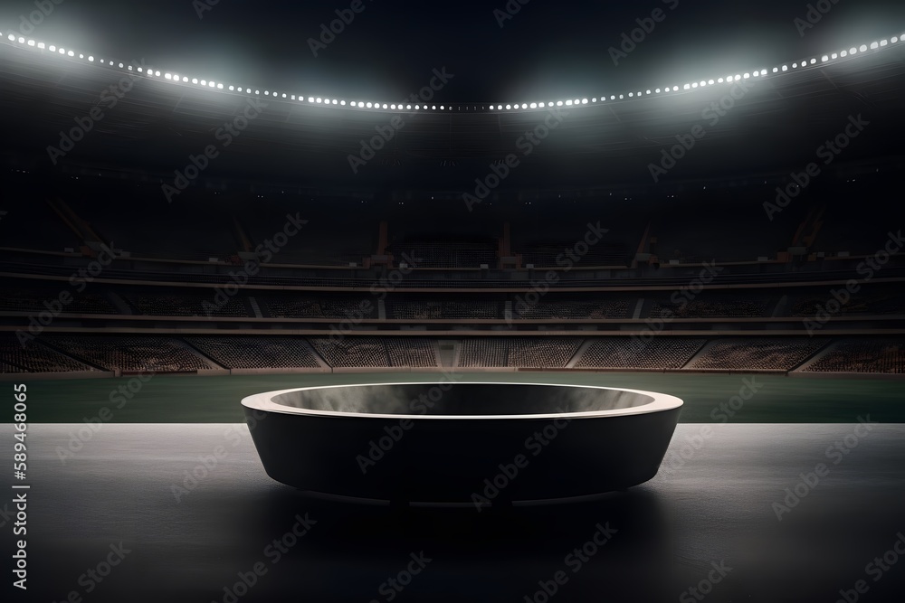 Professional photoshoot with sports-themed setup on empty podium ...