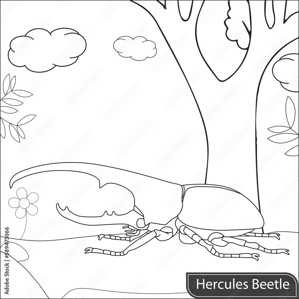 Beetle insect coloring page for kids Stock Vector | Adobe Stock