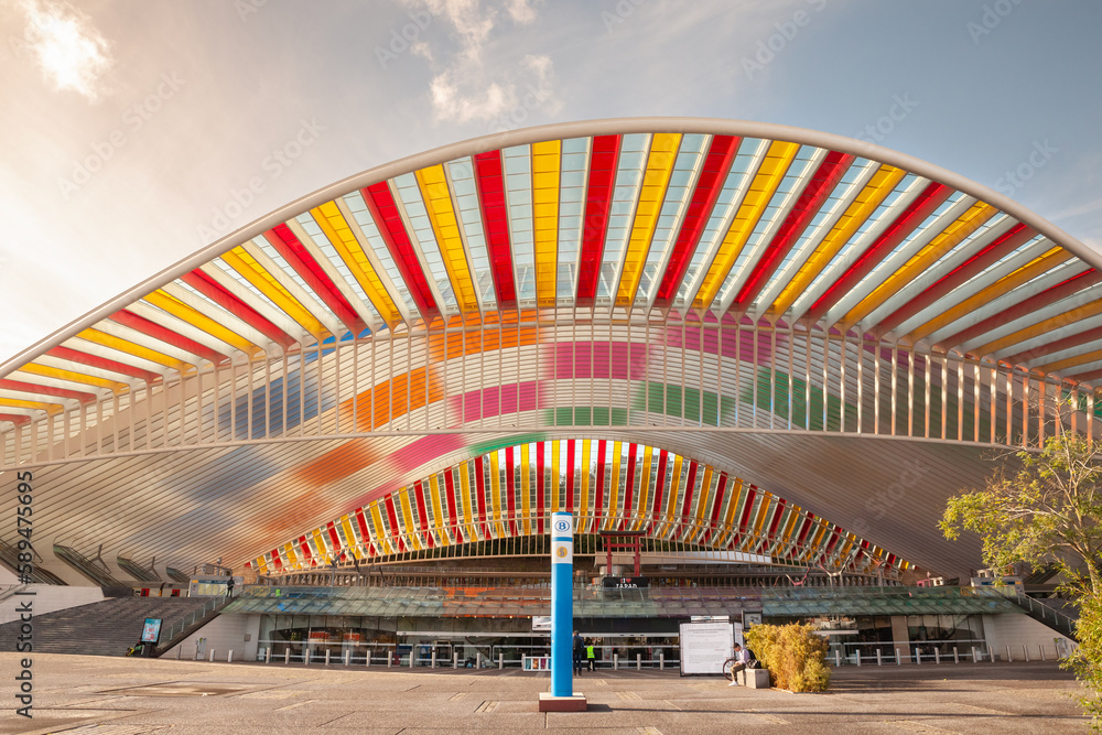 LIEGE, BELGIUM - NOVEMBER 9, 2022: Main facade of Liege Guillemins ... LIEGE, BELGIUM - NOVEMBER 9, 2022: Main facade of Liege Guillemins ...