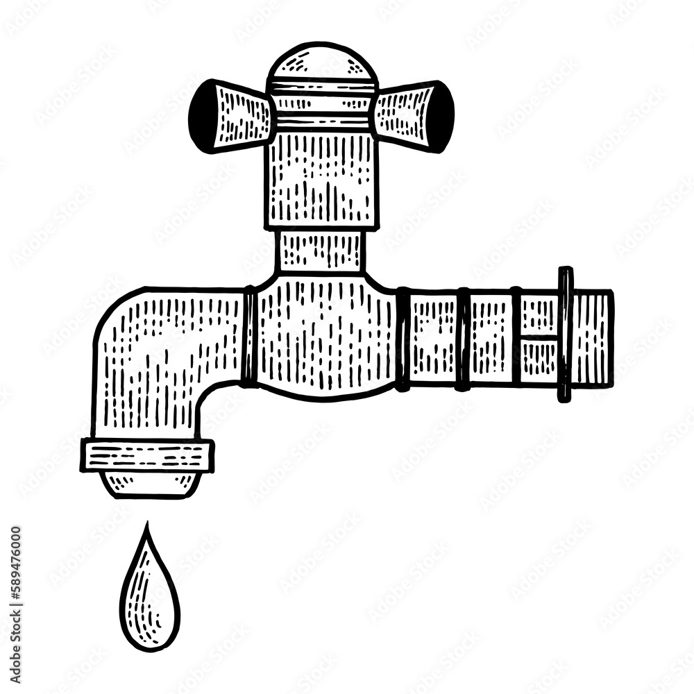 Water tap with drop sketch PNG illustration with transparent background ...