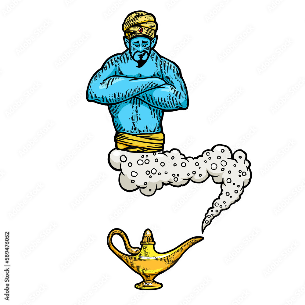 Magical genie color sketch engraving PNG illustration with transparent ...