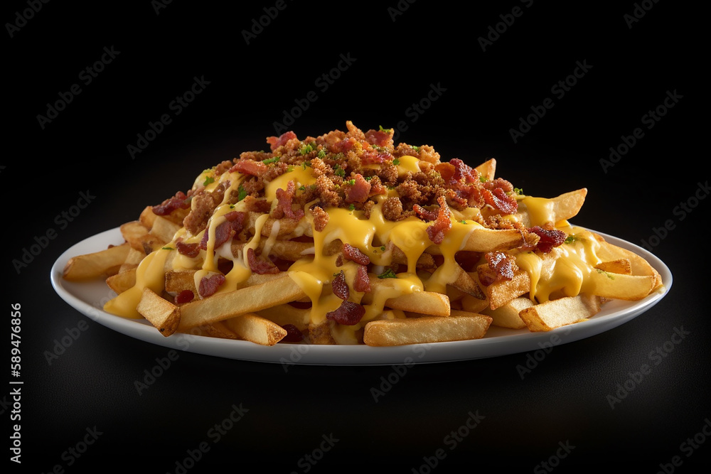 Loaded Fries with chili cheese and bacon. Food Product Photography ...