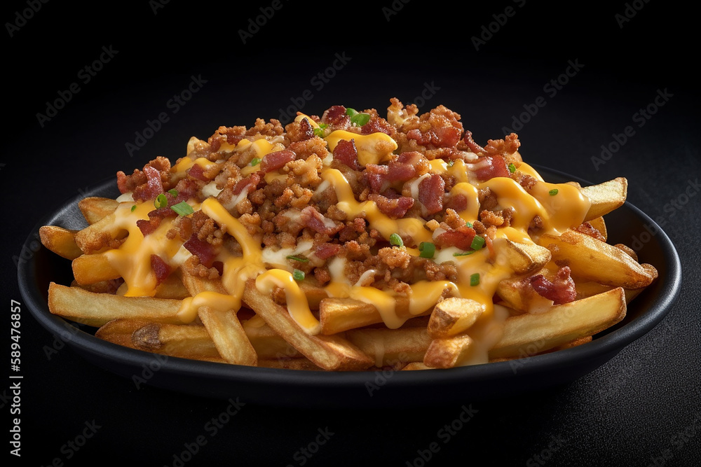 Loaded Fries with chili cheese and bacon. Food Product Photography ...