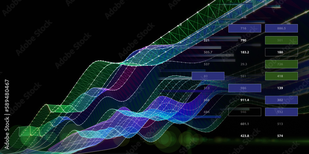 Abstract background graph curved grid and blurred lines data boxes on ...