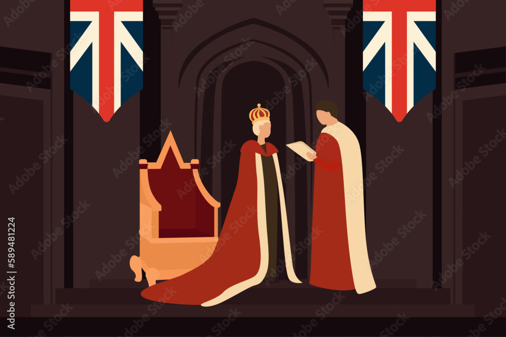 Coronation, coronation event illustration, silhouettes of people, king ...