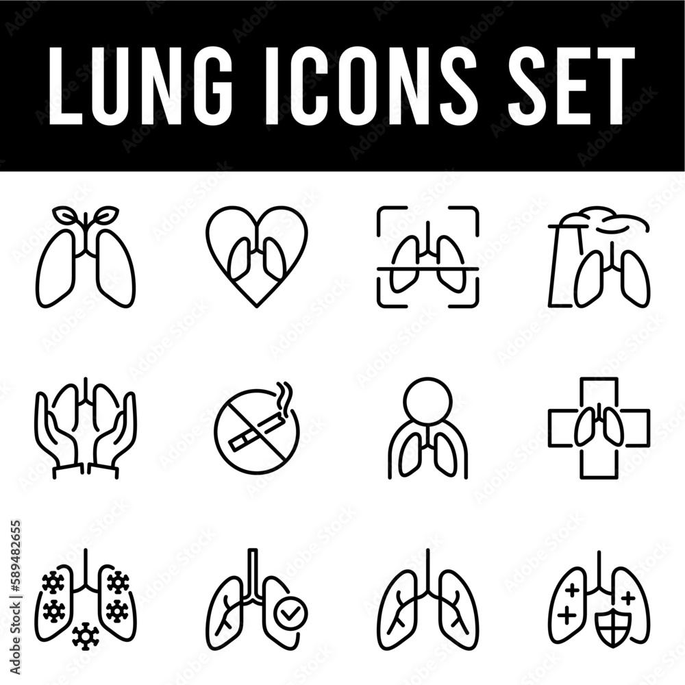lung line icons set. lungs, smoking, health, cancer, icon, pollution ...