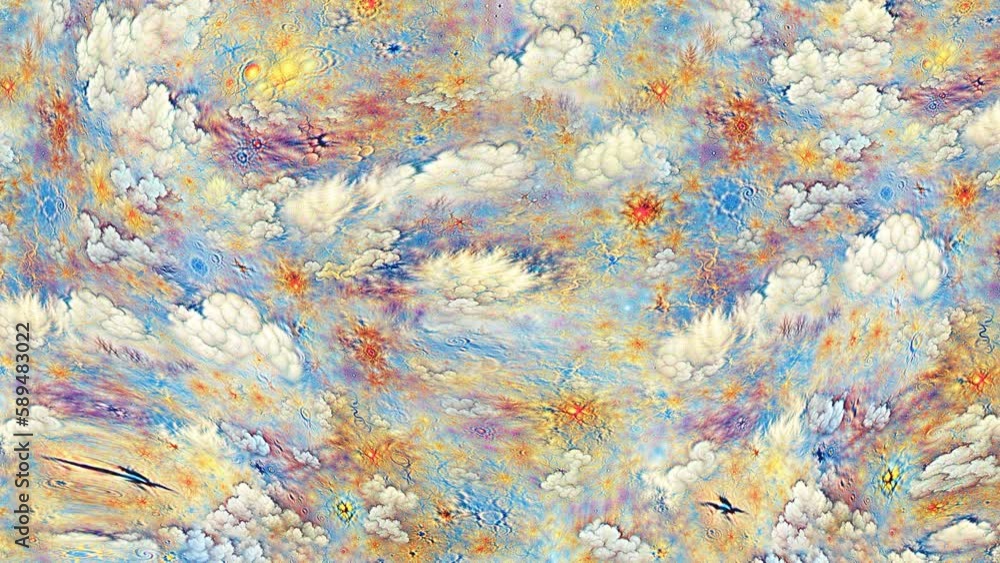 Rainbow clouds and galaxy seamless scroll turbulent animation. Tile ...