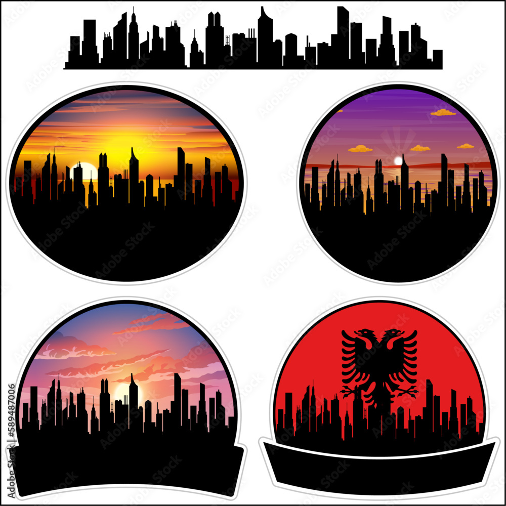 Kukes Skyline Silhouette Albania Flag Travel Souvenir Sticker Sunset ...