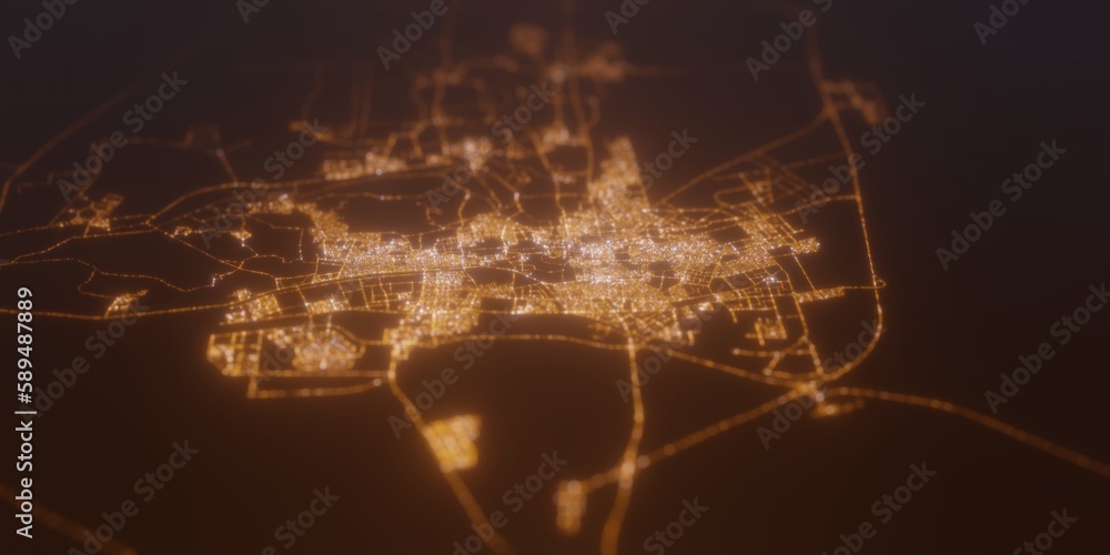 Street lights map of Hofuf (Saudi Arabia) with tilt-shift effect, view ...