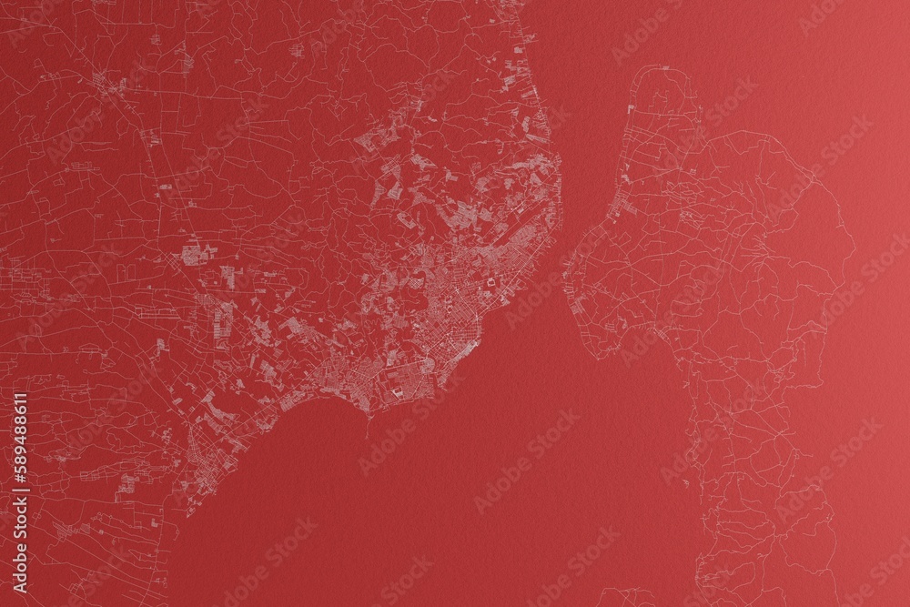 Map of the streets of Davao (Philippines) made with white lines on red ...