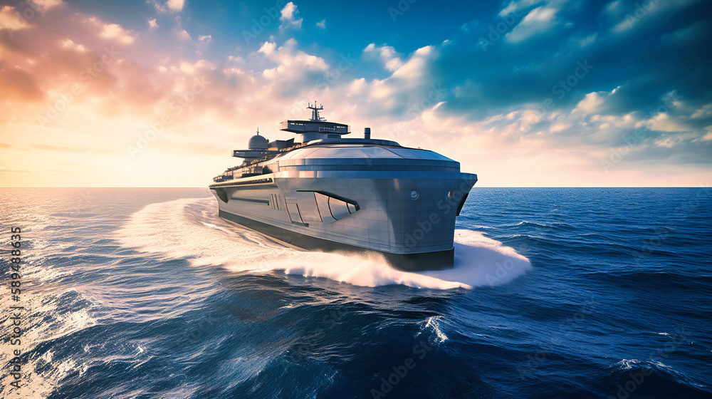The futuristic cargo ship boasts cutting-edge technology, including ...