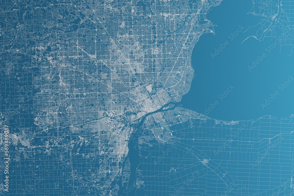 Map of the streets of Detroit (Michigan, USA) made with white lines on ...