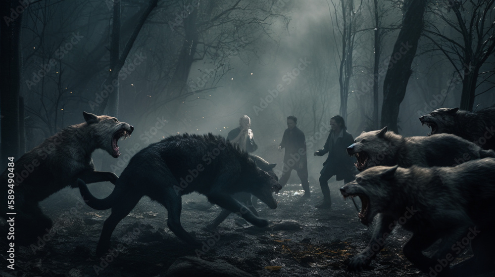 Poster, Foto A group of werewolves fighting a pack of vampires ...