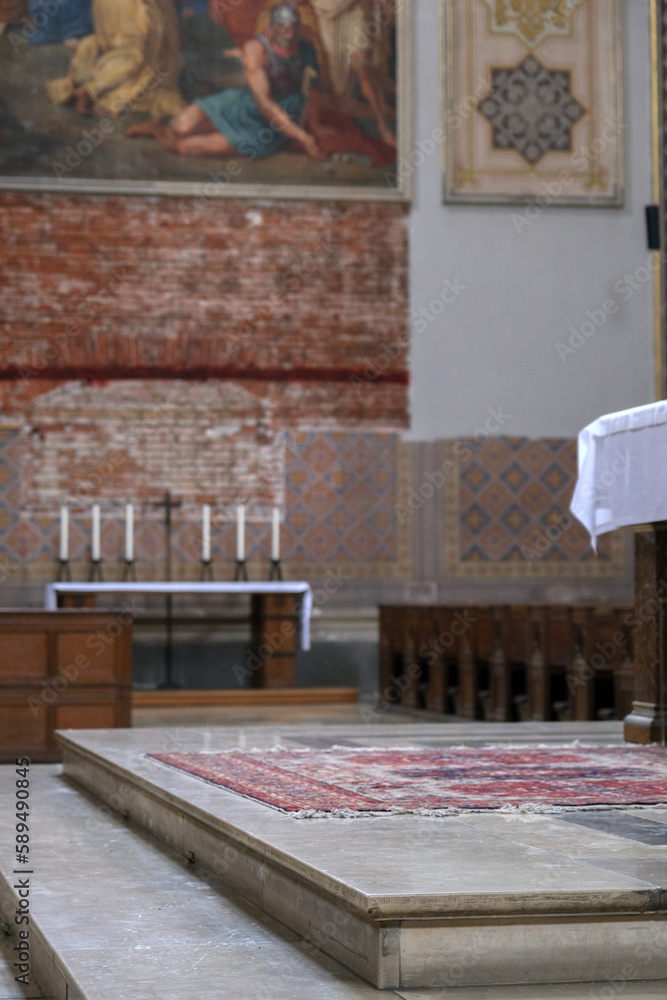 Monumental church building in Gothic in neo-romanesque arch style with ...