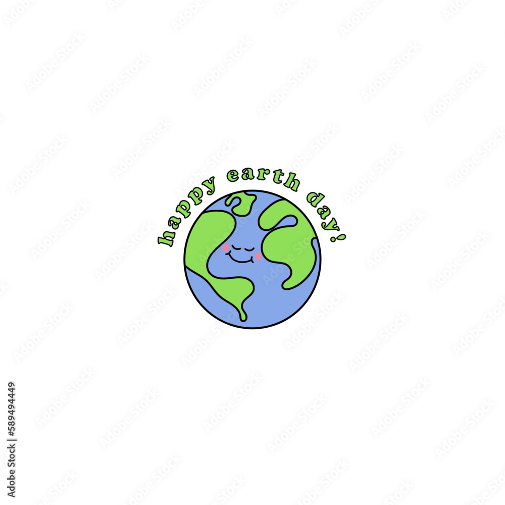 happy earth day drawing of globe with smiling face isolated on a ...