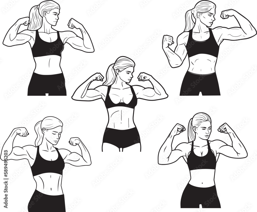 Fitness woman set icon, Fitness club and gym design. Silhouette of a ...