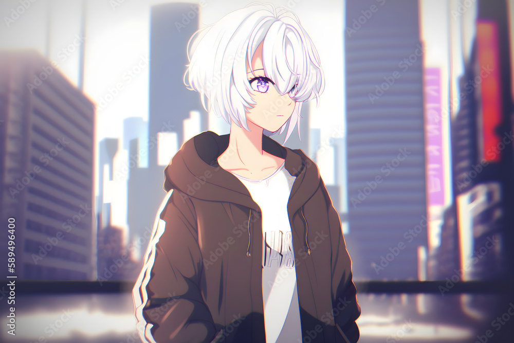 Streetwear Anime Girl in Baggy Clothes Stock Illustration | Adobe Stock