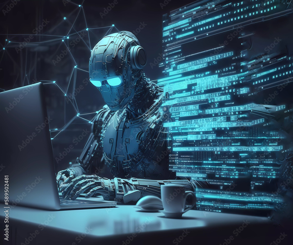 Robot hacker. Hacker attack. Safety system. Cybersecurity. Banner. Generative AI Stock ...