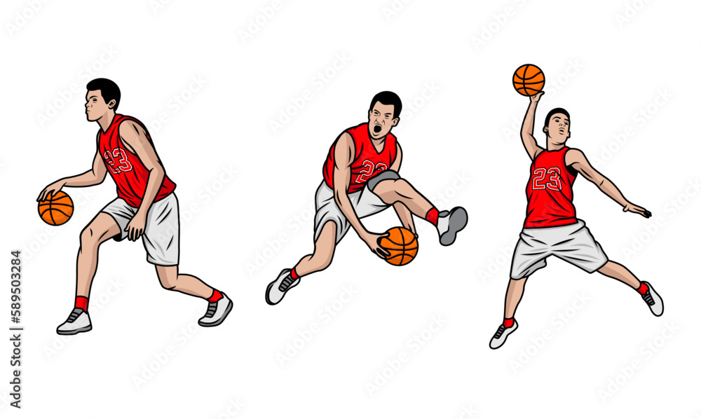 Basketball players illustration vector. Group of basketball players in ...