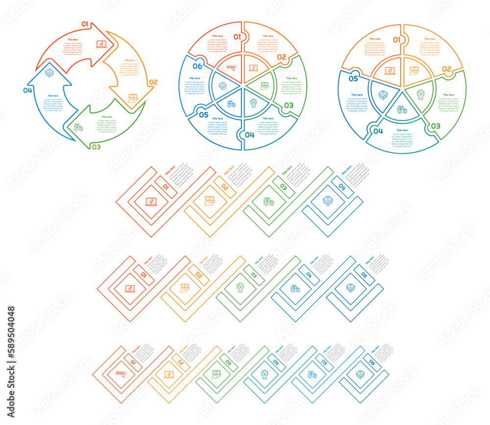 Infographic bundle set with 4, 5, 6 steps, options or processes for ...