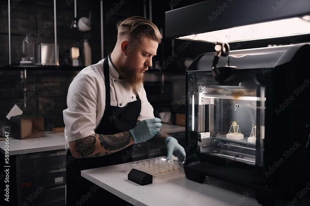 Serious professional male chef in white uniform and gloves preparing ...