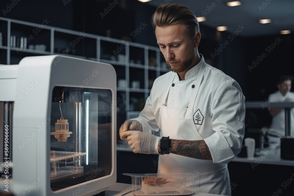 Serious professional male chef in white uniform and gloves preparing ...