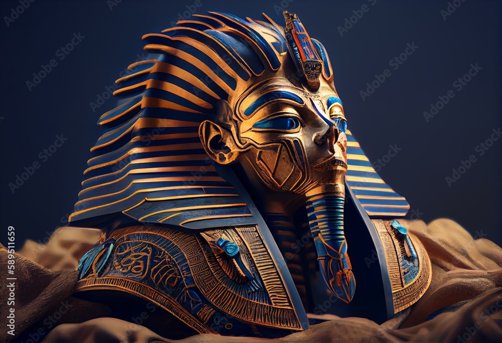 ancient Egyptian pharaoh funeral mask 3d generative AI Stock ...