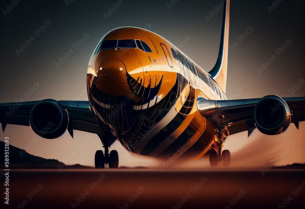 View of the side of the fuselage of an aircraft touching down on the ...