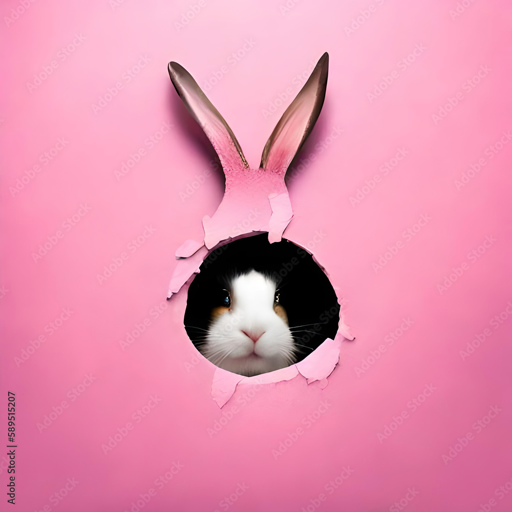 Cute white rabbit popping out of a hole background Stock Illustration ...