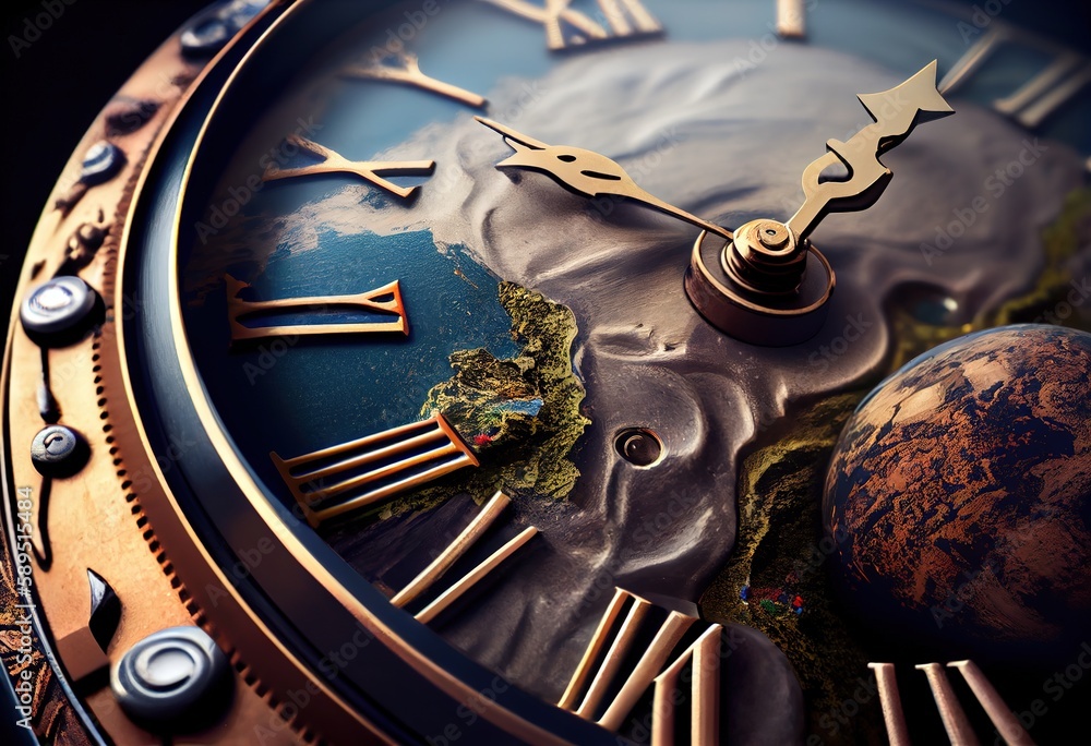 Close-up of the dial of a vintage watch with world map on the dial ...