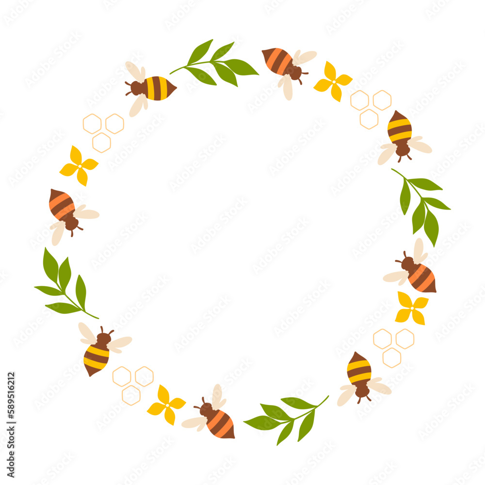 Round bee frame isolate on white background. Vector graphics. Stock ...