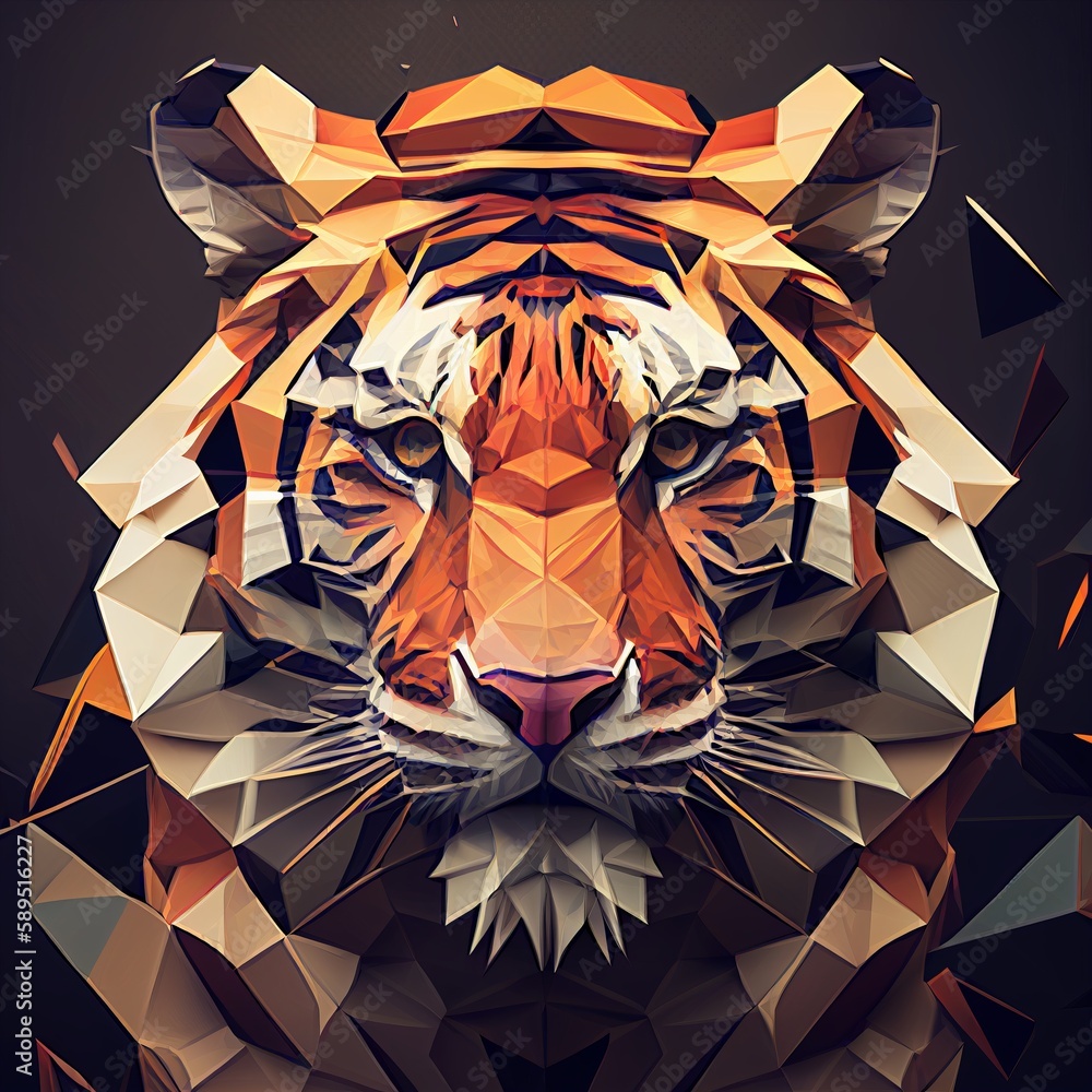 tiger portrait polygon drawing Generative AI Stock Illustration | Adobe ...