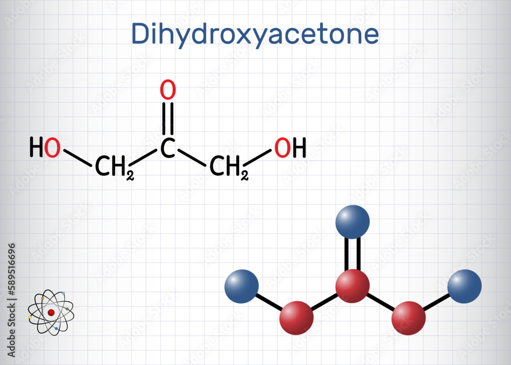 Dihydroxyacetone, DHA, glycerone molecule. It is saccharide, triose ...